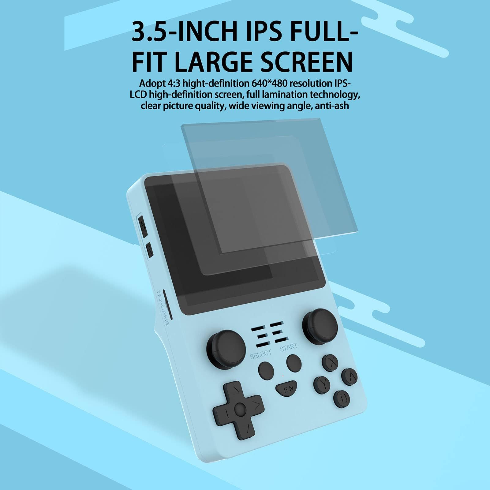 Yullhub POWKIDDY RGB20S Handheld Game Console, 3.5 Inch IPS Video Games Portable Retro Arcade with 128G TF Card Pre-Installed 20000 Games-Blue||16G+128G
