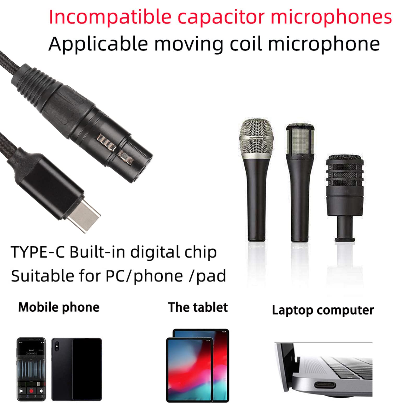 USB C to XLR Female Cable,XLR Male to Female Balanced Microphone Cord USB Microphone Cable Compatible with Phones Tablets(9.8ft)