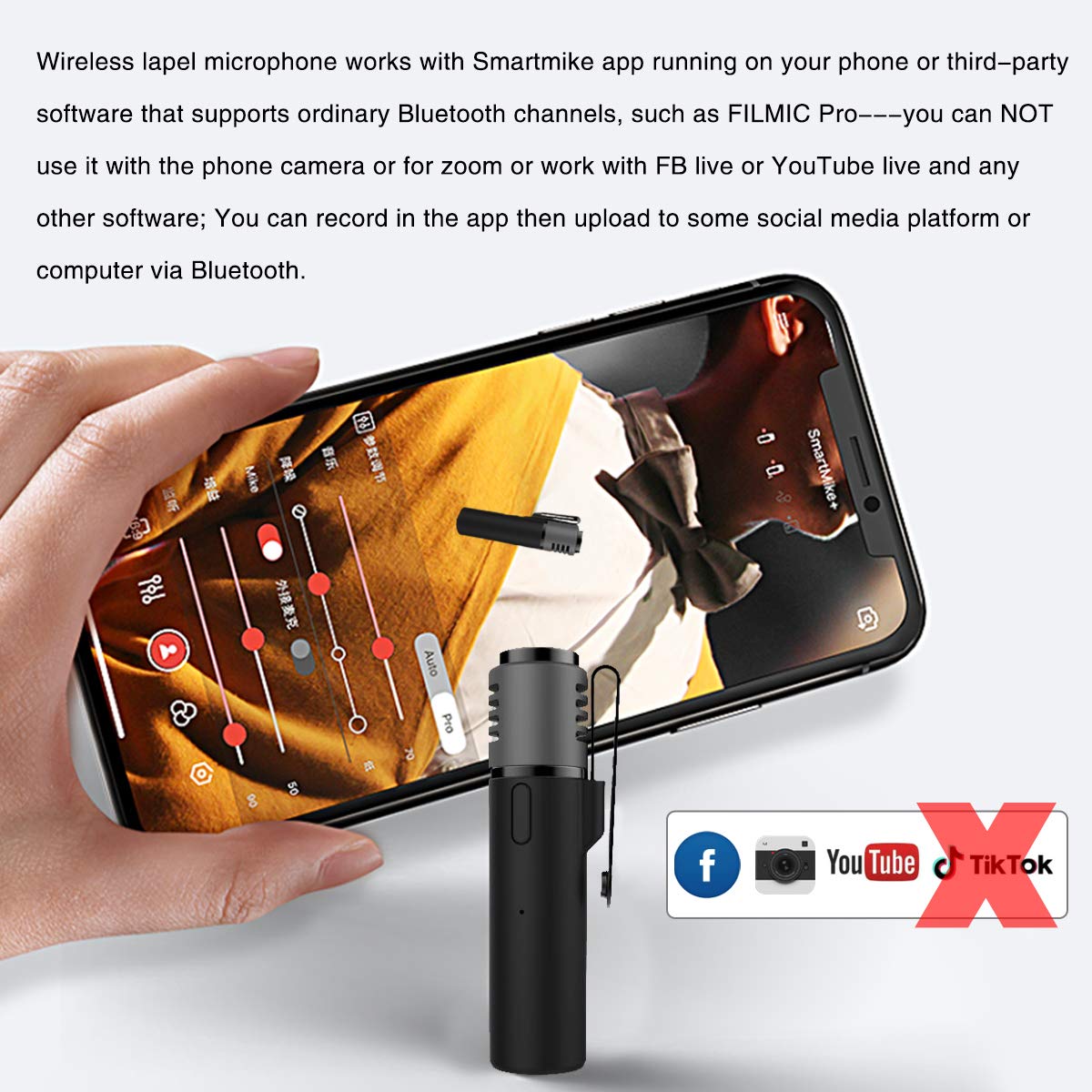 WinBridge Bluetooth Lavalier Microphone, Wireless Lavalier Microphone for iPhone, Wireless Clip On Mic Perfessional for Recording,Teaching,Bloggers,Vlogger,Interview Video