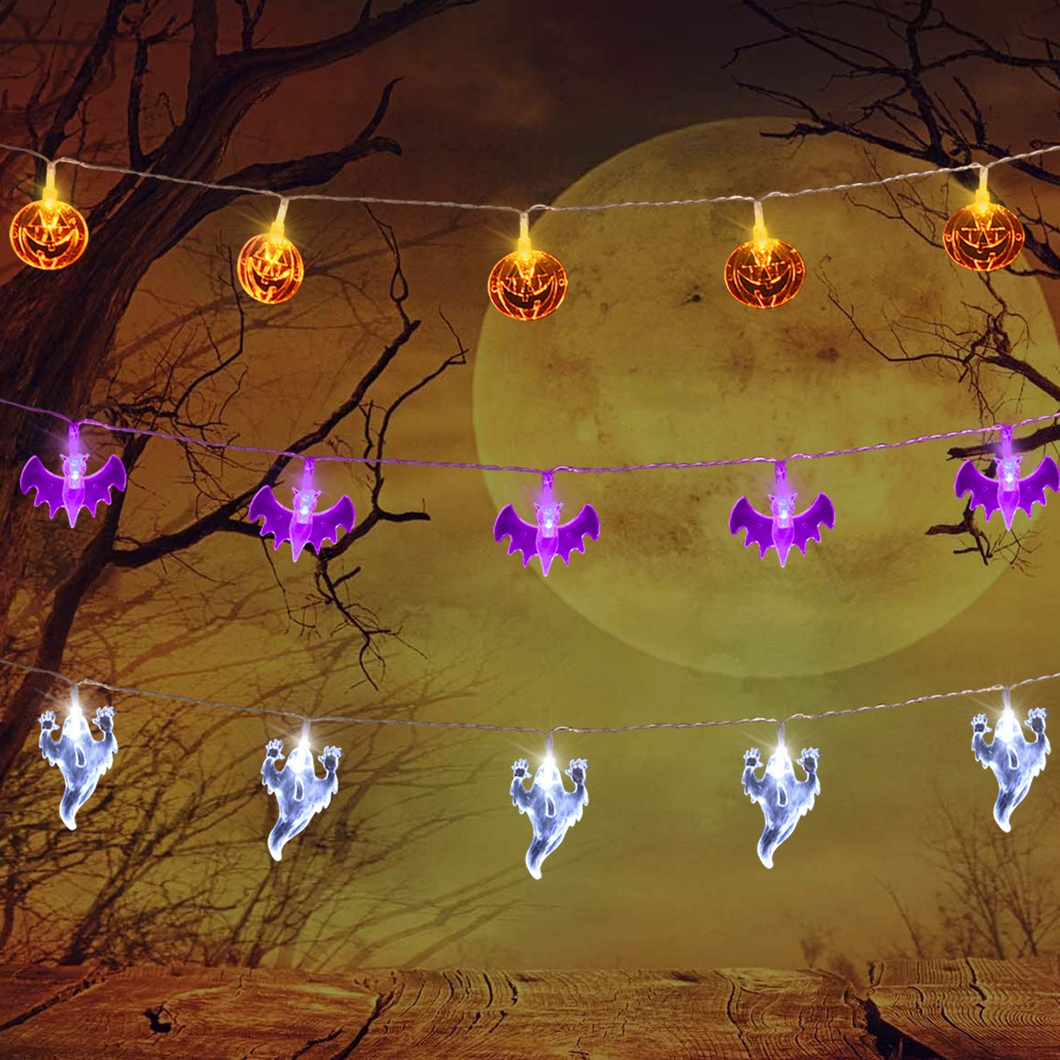 Shanyuna Halloween String Lights Outdoor Lights Battery Powered Pack 3 - Devil Bat Pumpkin Light Up Your Home Patio Garden Indoor for Halloween Party Decorations Decor