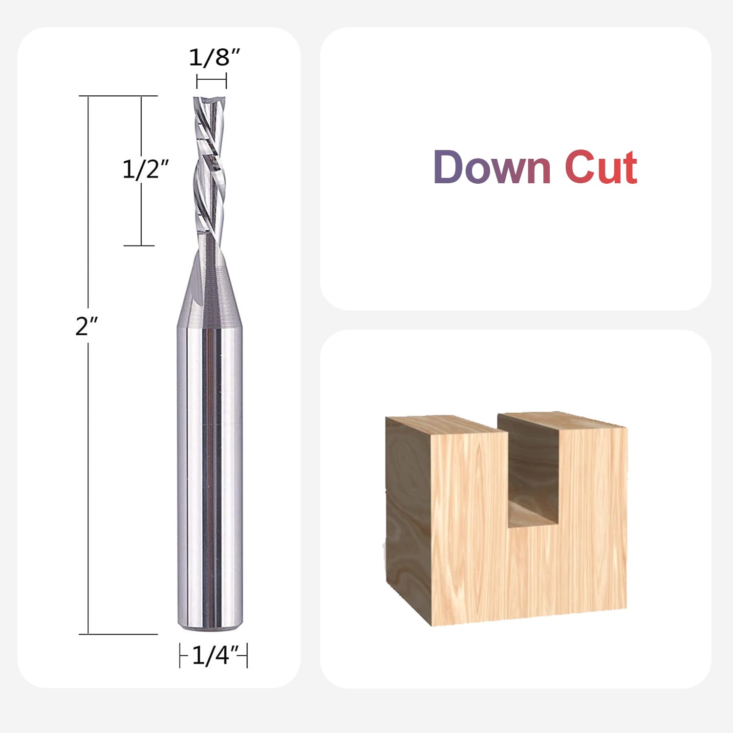 SpeTool Spiral Router Bits with DownCut 1/8 inch Cutting Diameter, 1/4 inch Shank CNC Bits Solid Carbide End Mill for Wood Cut, Carving
