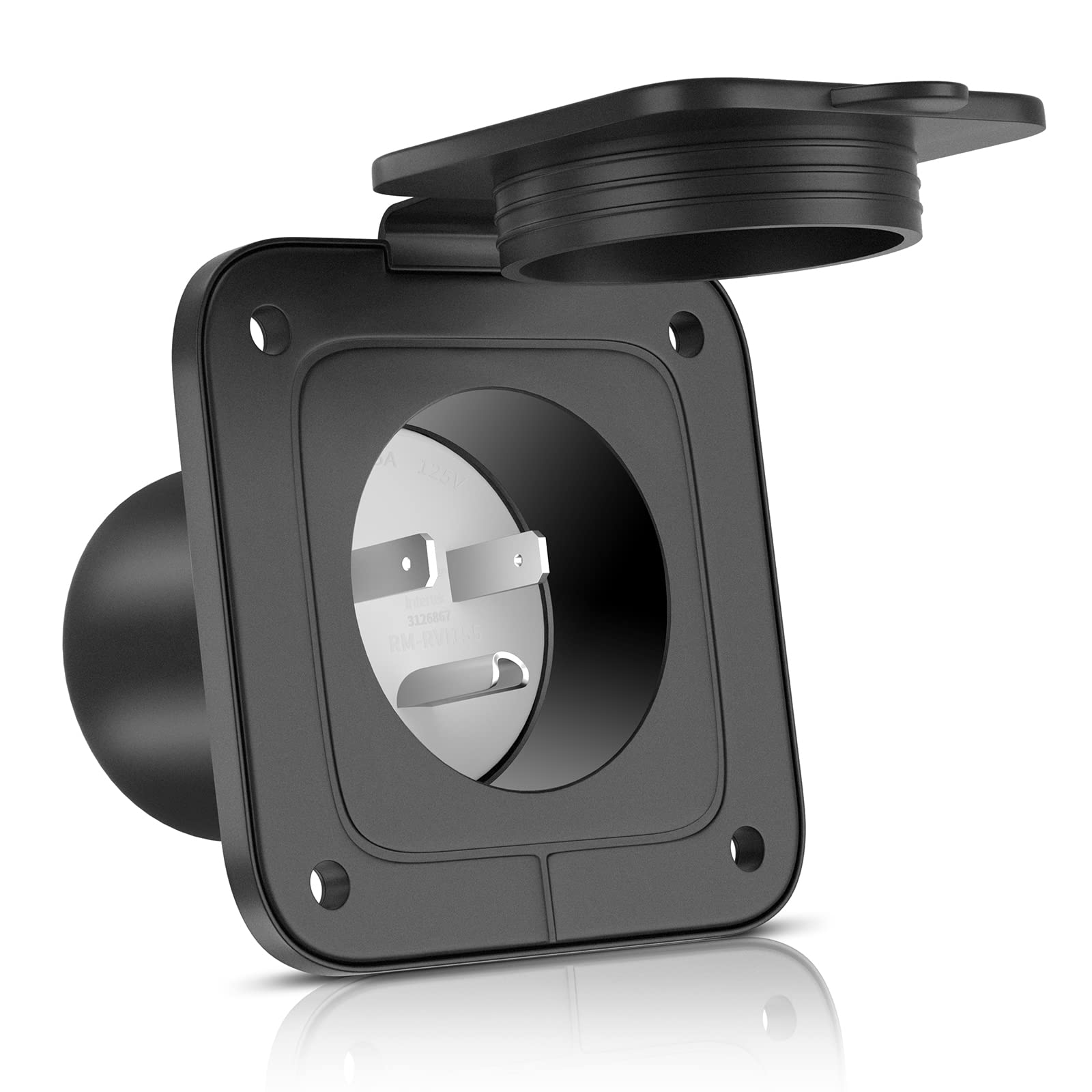WAWETA 15 Amp Inlet, NEMA 5-15 Flanged Inlet 125V, RV Shore Power Inlet Receptacle with Waterproof Cover, 2 Pole 3-Wire AC Port Plug