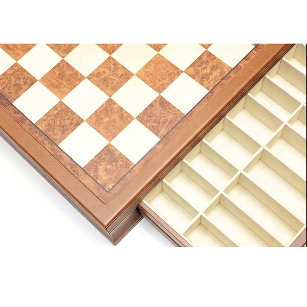 Wooden Chess Box Chess Board Chess Piece Storage Box with Drawer 16 Slot Built-in Storage Compartment for Chess Set Game Chess Set (Large Chess Box)