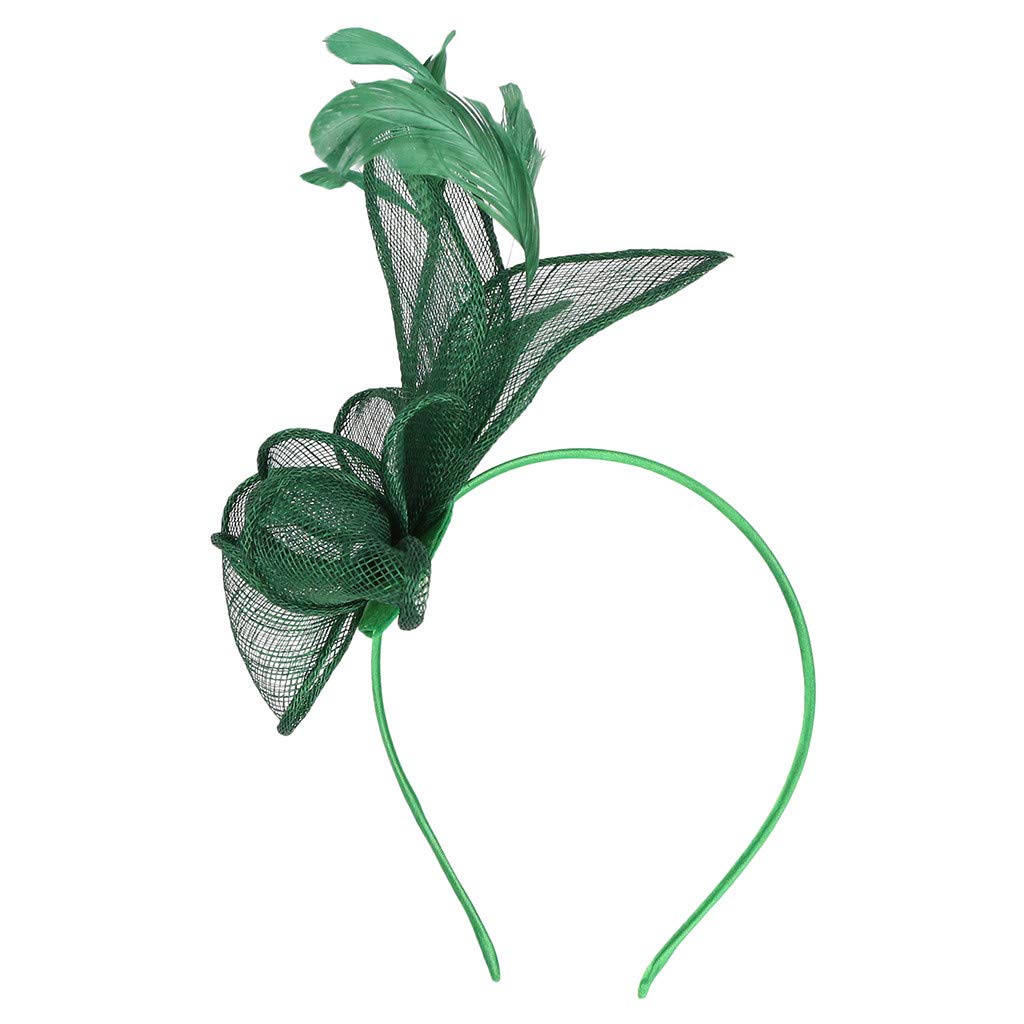 Women's Elegant Hat Strap Flower Feather Party Hat Hair Clip Headband Accessory Bride Sweatband (Green, One Size), 1 Count