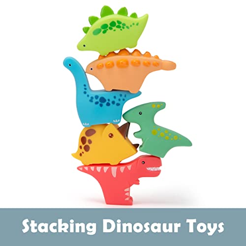 XDUOYJOY Dinosaur Baby Bath Toys Water Gun Squirt Set for Infants Toddlers Bathtub Beach Pool, Stacking Toy for Kids, 6 Pack