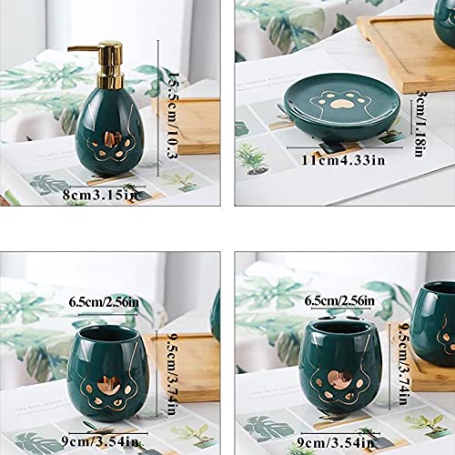Soap Dispenser Accessories Set 6 Piece - Includes Soap Dispenser Toothbrush Holder Soap Dish Tumblers and Tray - Ceramic Cat Paw Design Soap Dispenser (Color : Dark Blue) (Orange B)