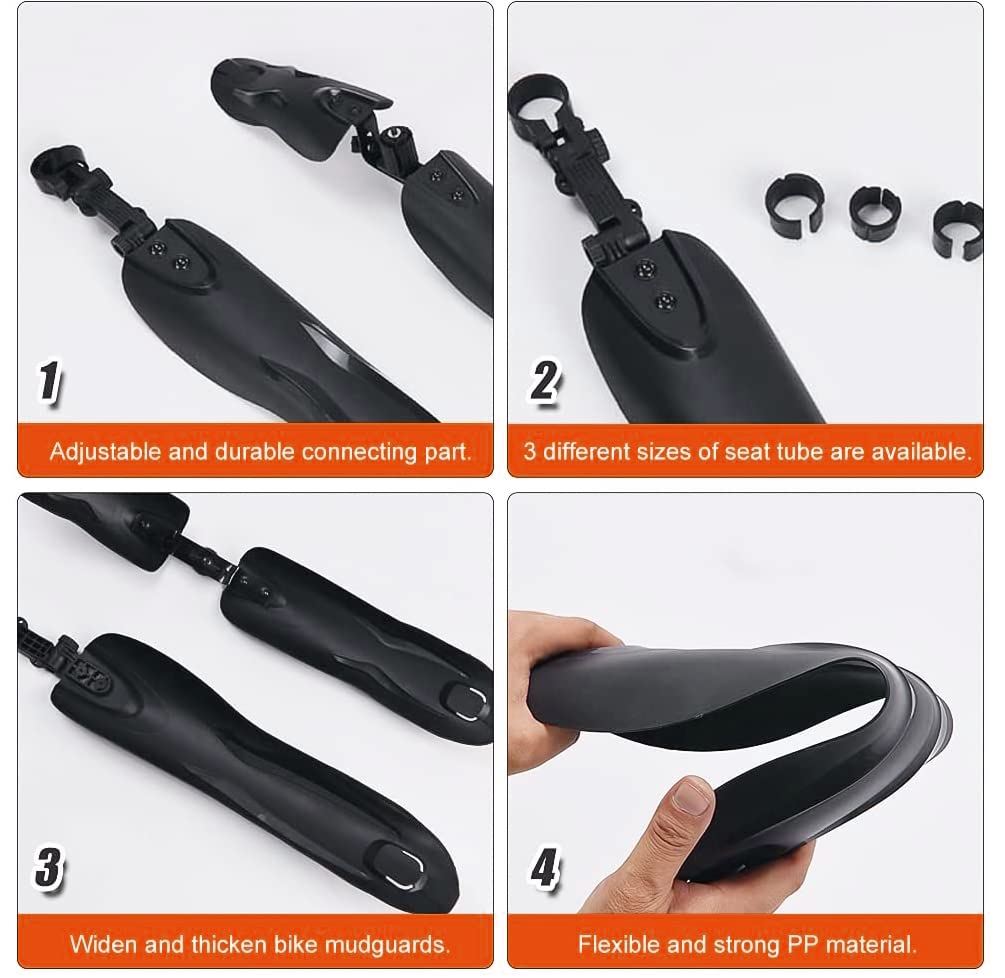Winmoom Adjustable Bike Fender Set for 22"/24"/26"/27.5",3 Parts-Universal Full Cover Thicken Widen, Front/Rear Mud Guards Fit for MTB Mountain Road Bike