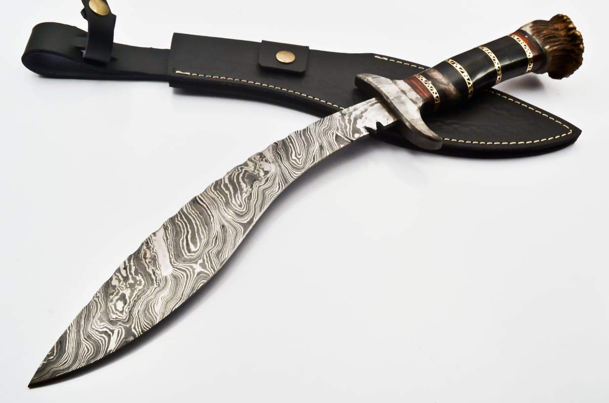 Rare Custom Damascus Custom Art Knife Hunting Knife | Outdoor Knife Camping Knife | Beautiful Stag Handle with Free Genuine Leather Sheath KH-890