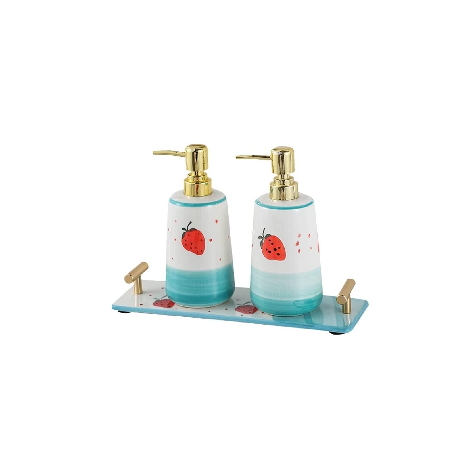 Soap Dispenser Soap Dispensers 3 Pack Ceramic Soap Dispenser Set with Ceramic Tray Strawberry Pump Dispenser Bottles 400ml/13.5 oz Bathroom