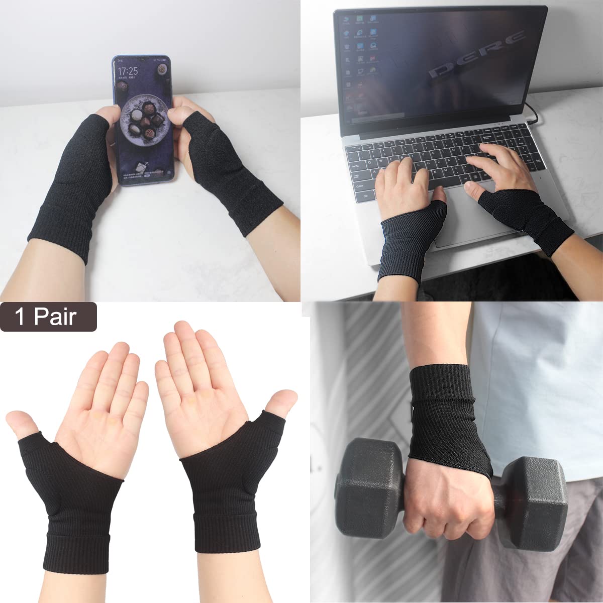 YUNYILAN Thumb Arthritis Compression Gloves(1 Pair), Elastic Compression Glove with Soft Gel Pads, Comfortable Carpal Tunnel Sleeve for Arthritis, Joint Pain, Tendonitis, Sprains (Black, Medium)
