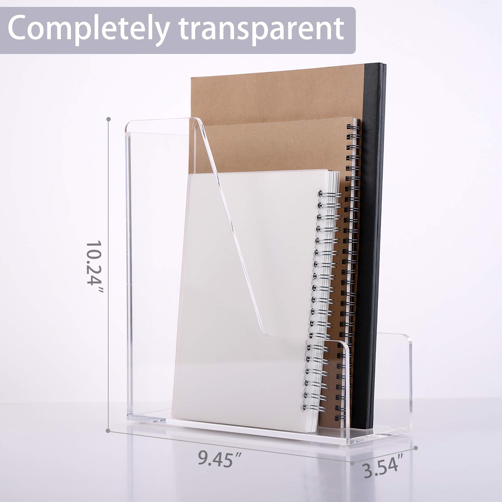 SANRUI Clear Magazine File Holder Vertical File Folder Holder, Acrylic Desk Organizer for File Storage, Book Bin and Office Desk Accessories ,2-Pack Bookshelf for Desk Home Office