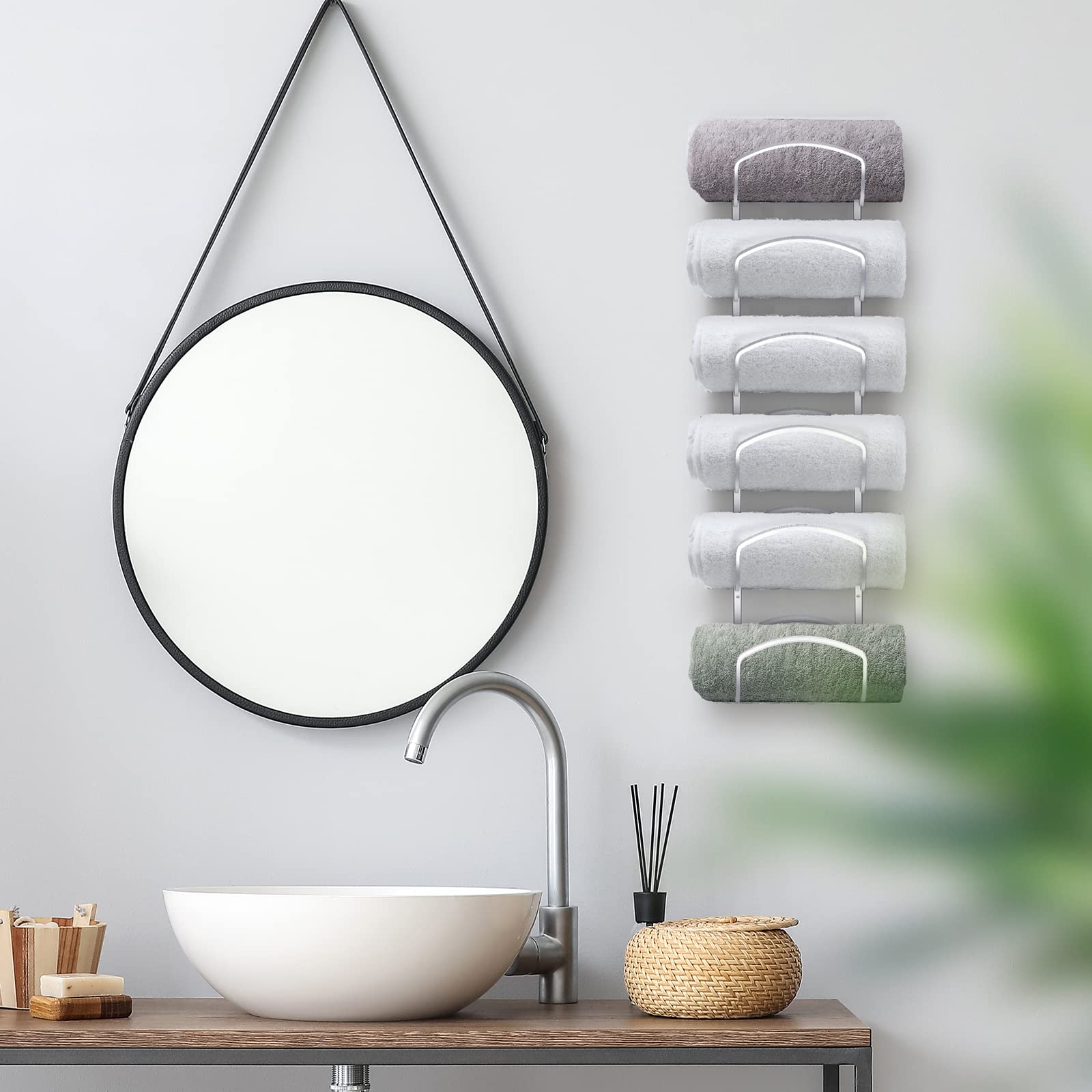 Towel Rack, Adhesive Towel Racks for Bathroom Glass Tiles Wall, No Drilling Bathroom Towel Rack, Towel Storage Holder for RV Camper (Silver)