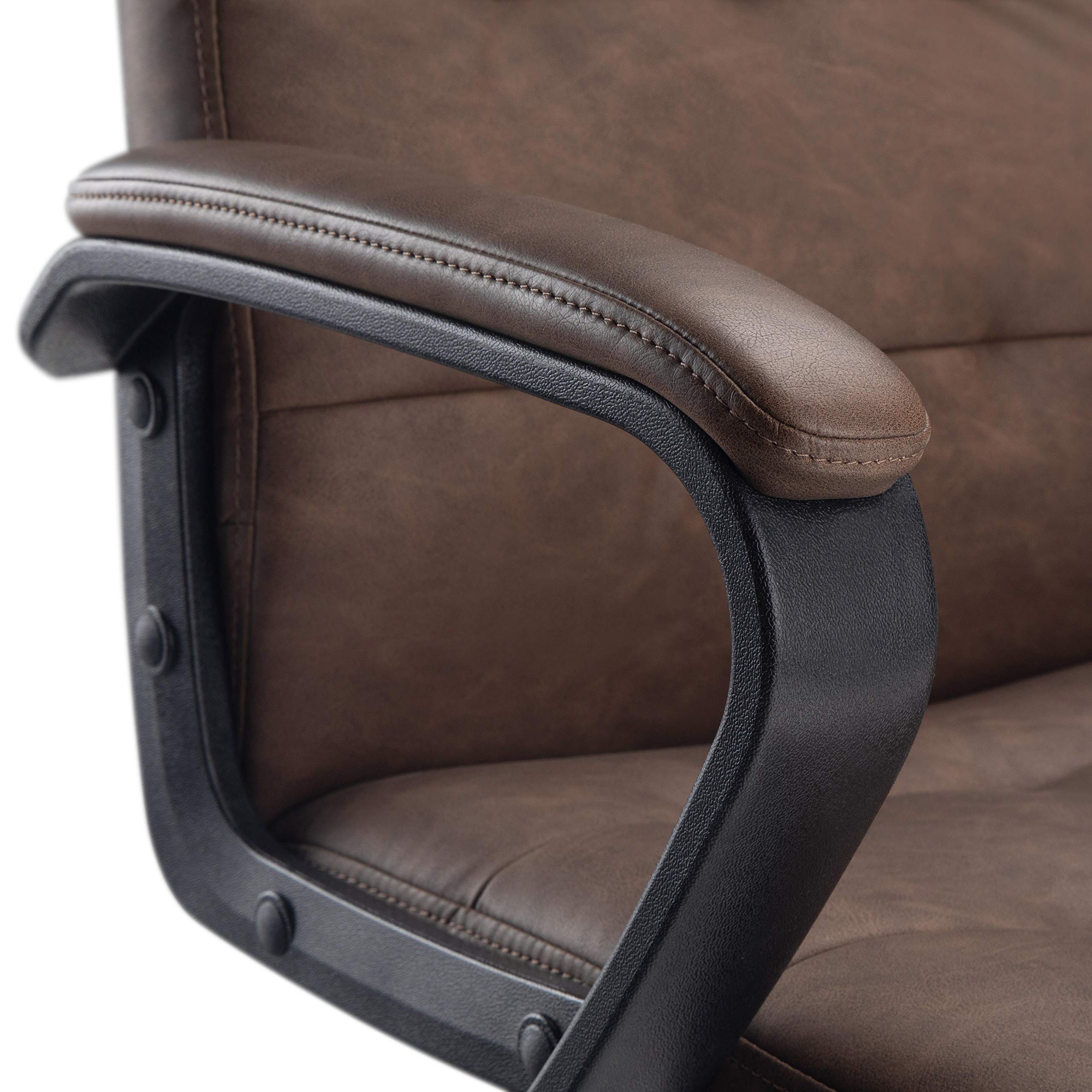 SIMPLIHOME Brewer Swivel Adjustable Executive Computer Office Chair in Distressed Brown Faux Leather, for the Office and Study, Contemporary