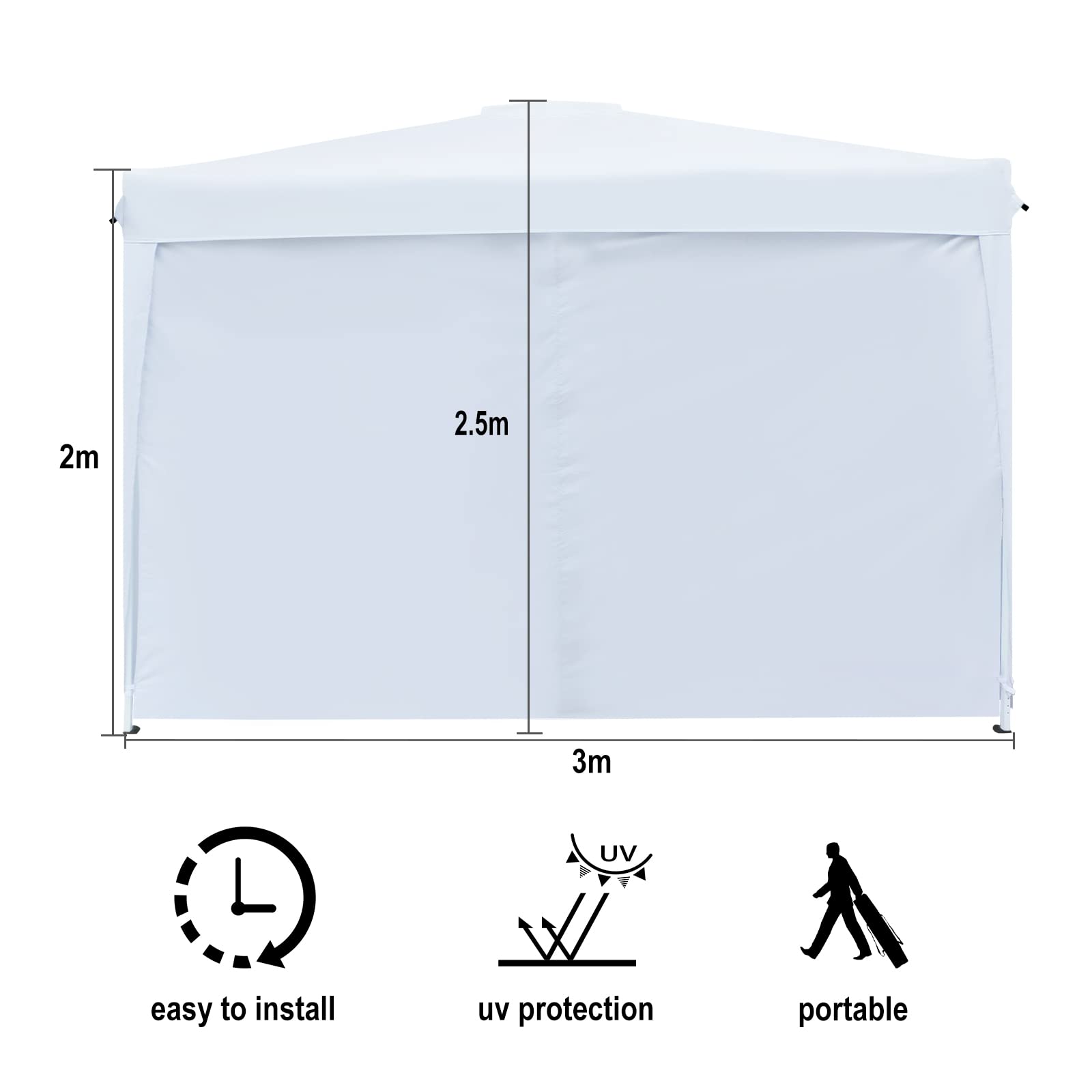 Pop Up Canopy 10 x 10ft, Patio Wedding Gazebo Waterproof Silver White Canopy with Sidewalls Party Wedding Tent Cater Events Pavilion Beach BBQ Event,with Bag