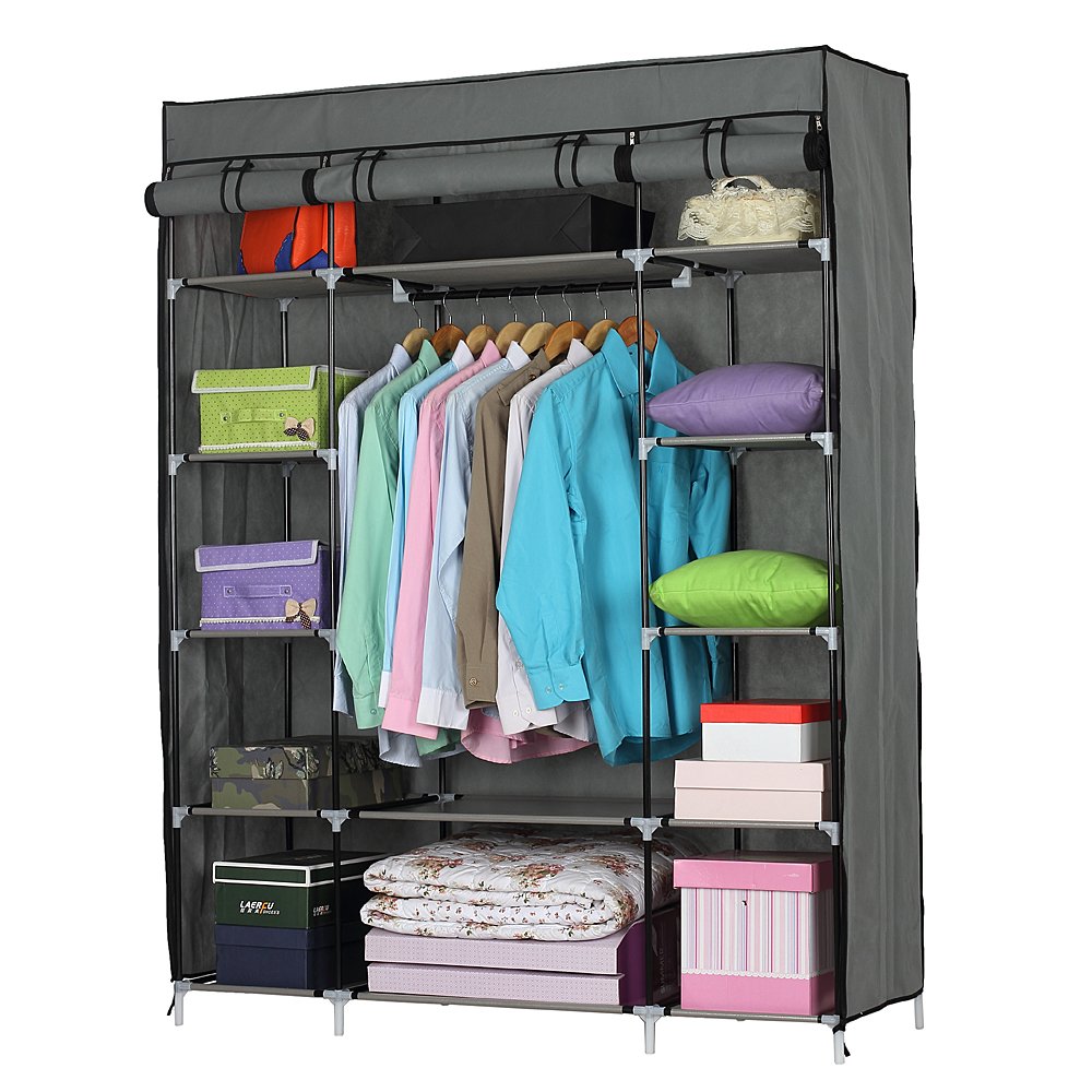 Simply-Me Wardrobe Storage Closet Portable Closet Clothes Storage Organizer 12-Compartment Non-Woven Fabric Closet Organizers and Storage Shelves (Gray)