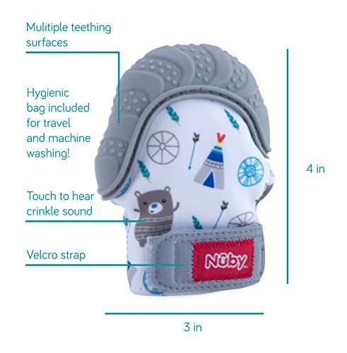 Nuby Soothing Teething Mitten with Hygienic Travel Bag (Grey) (2 Pack)
