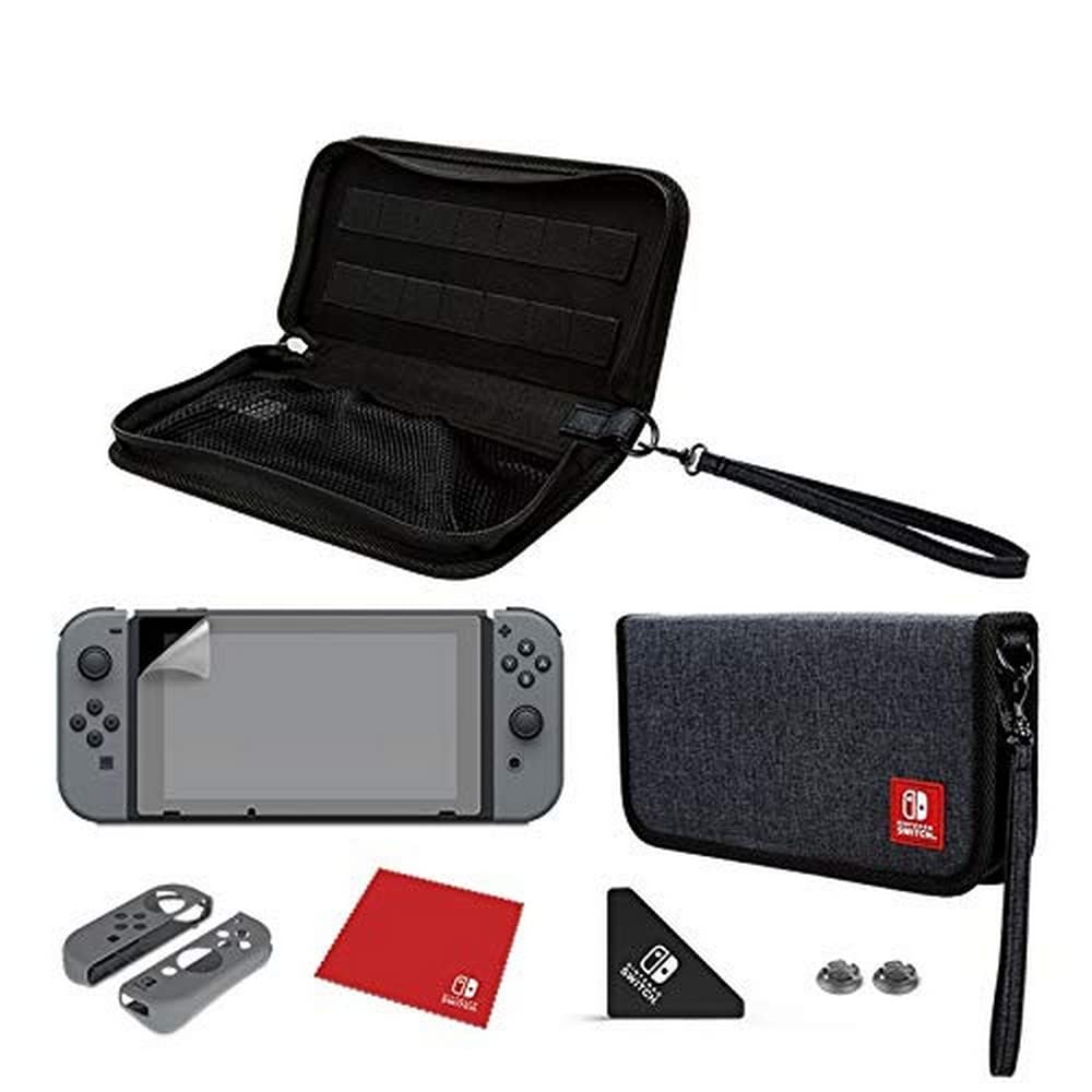 PDP Gaming Nintendo Switch Starter Kit | Travel Case, Joy Con Guards, Earbuds: Grey - Nintendo Switch