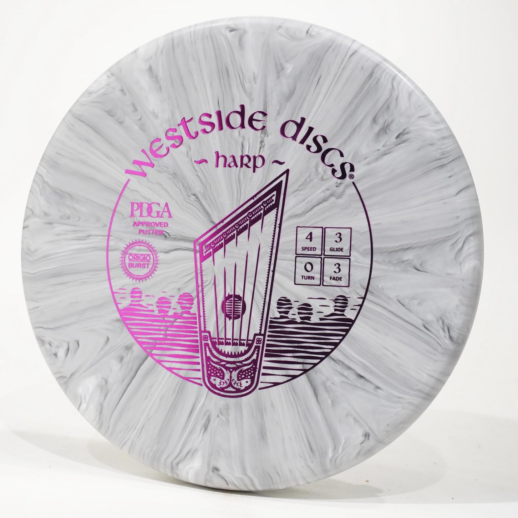 Westside Discs Harp (Origio Burst) Putter & Approach Golf Disc, Pick Weight/Color [Stamp & Exact Color May Vary] Grayish Swirly 173-174 Grams