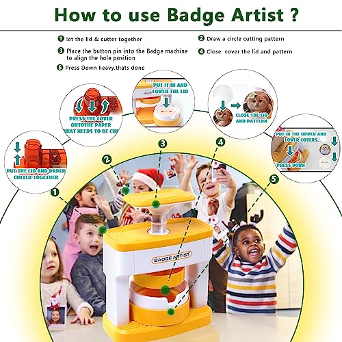 Newest Badge Maker for Kids, 55mm (2.16in) DIY Pin Button Maker Press Machine Badge Punch Kit with 48pcs Button Parts & Pictures & Circle Cutter Gifts Installation-free