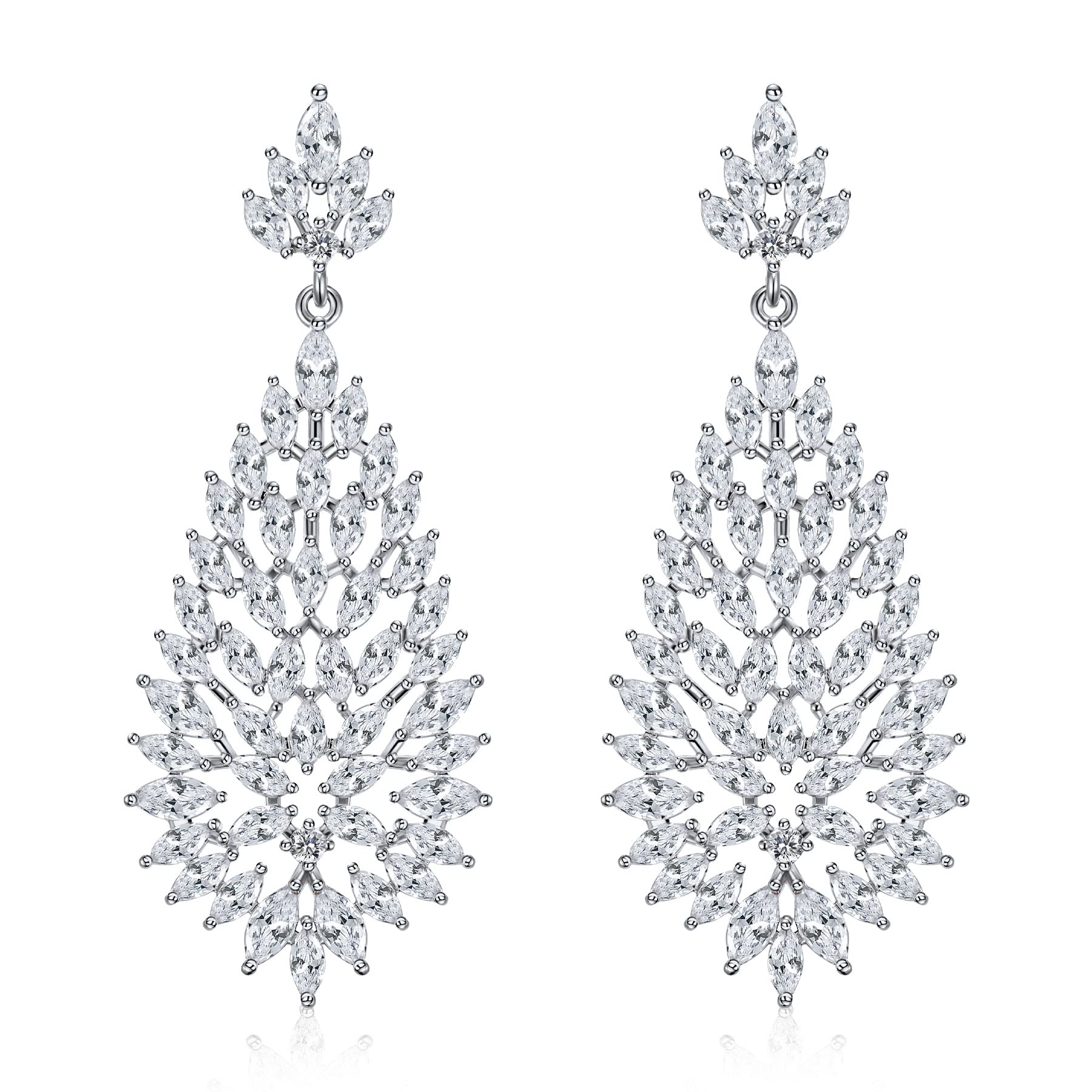 SWEETV Chandelier Wedding Bridal Earrings for Brides Bridesmaid, Silver Cubic Zirconia Statement Dangle Drop Earrings for Women's Pageant,Prom,Party