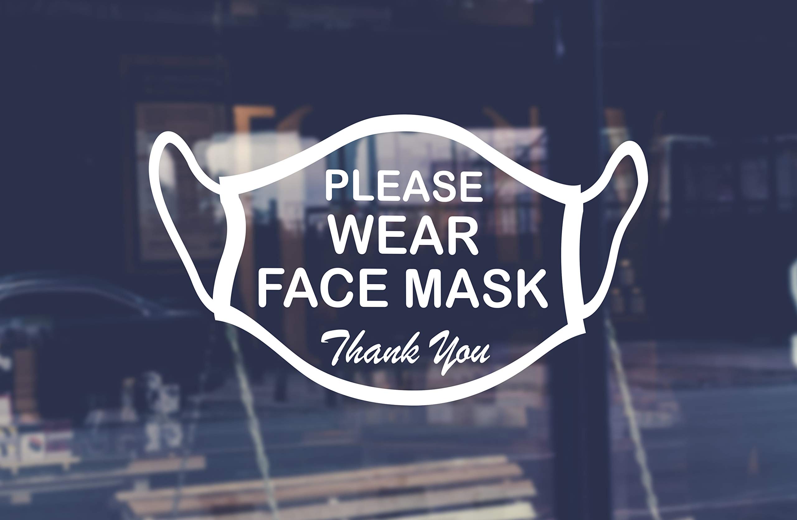 Please Wear Face Mask Decals White Vinyl Plotter Cut Face Mask Required Sign Stickers Size 9 X 5 Inches Pack of 02 Mask Signage