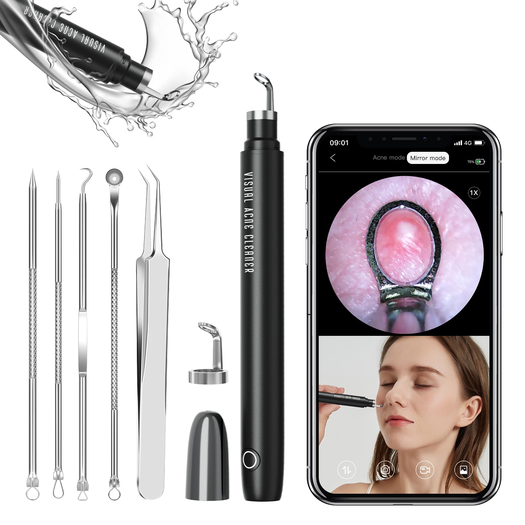 YUYUKO Blackhead Remover Tools, Pimple Popper Tool Kit, Visible Pore Cleaner with Ultra HD Camera and Lights, Rechargeable, Comedones Blackhead Extractor Tool for iPhone, iPad & Android Smart Phones