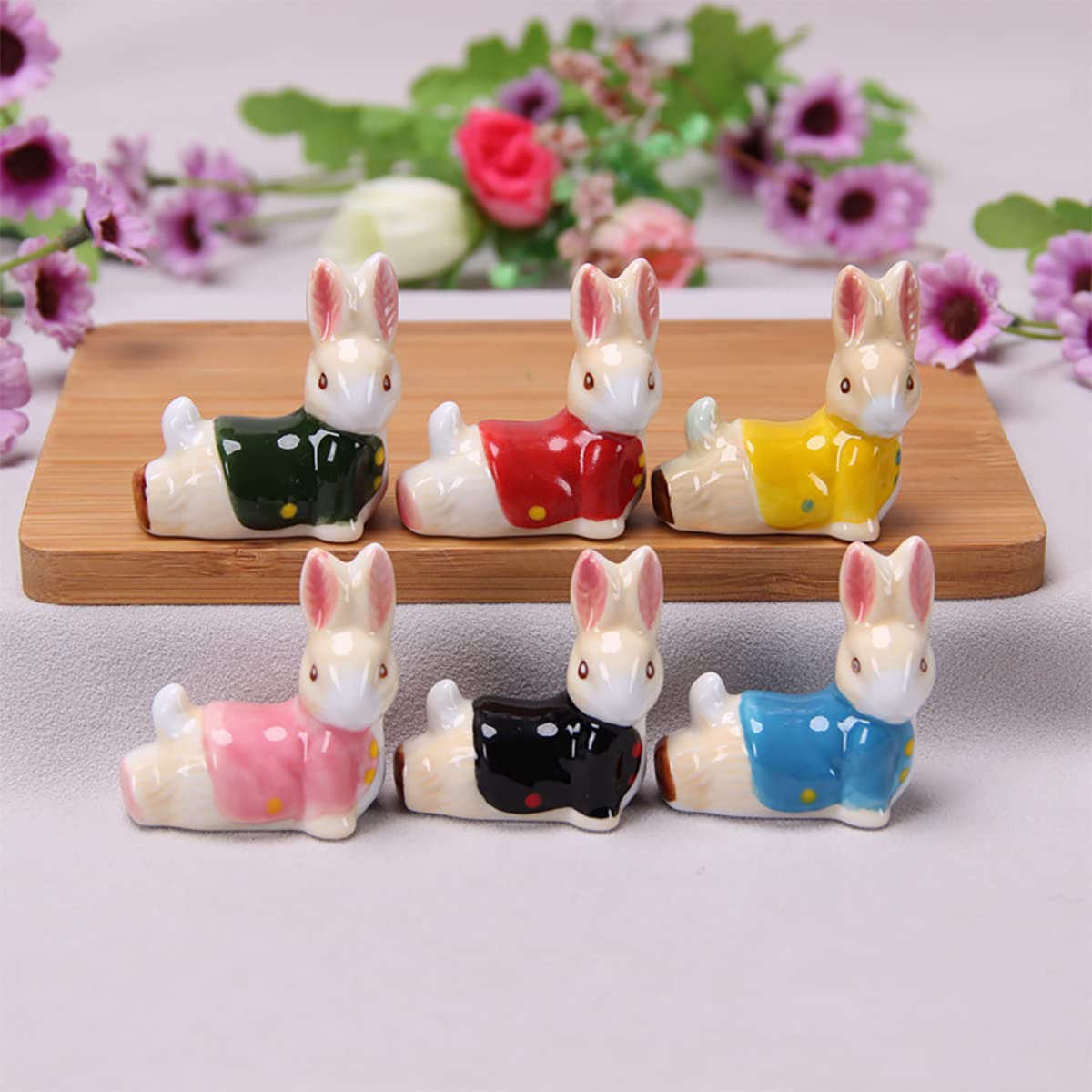 WAIT FLY WAIT FLY Cute Animals Shape Chopsticks Rest Set Spoon Stand Rest Set for Knife Fork Holder-Rabbits-6 PCS