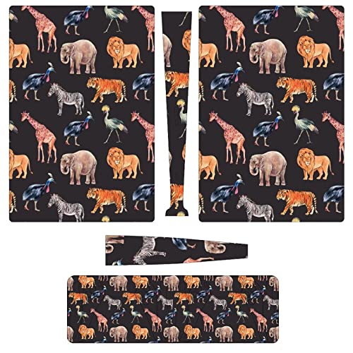 Watercolor Jungle Safari Animals Full Protective Skin Cover Design Wrap Decal Sticker Compatible with PS5 Digital Edition Console and Controller