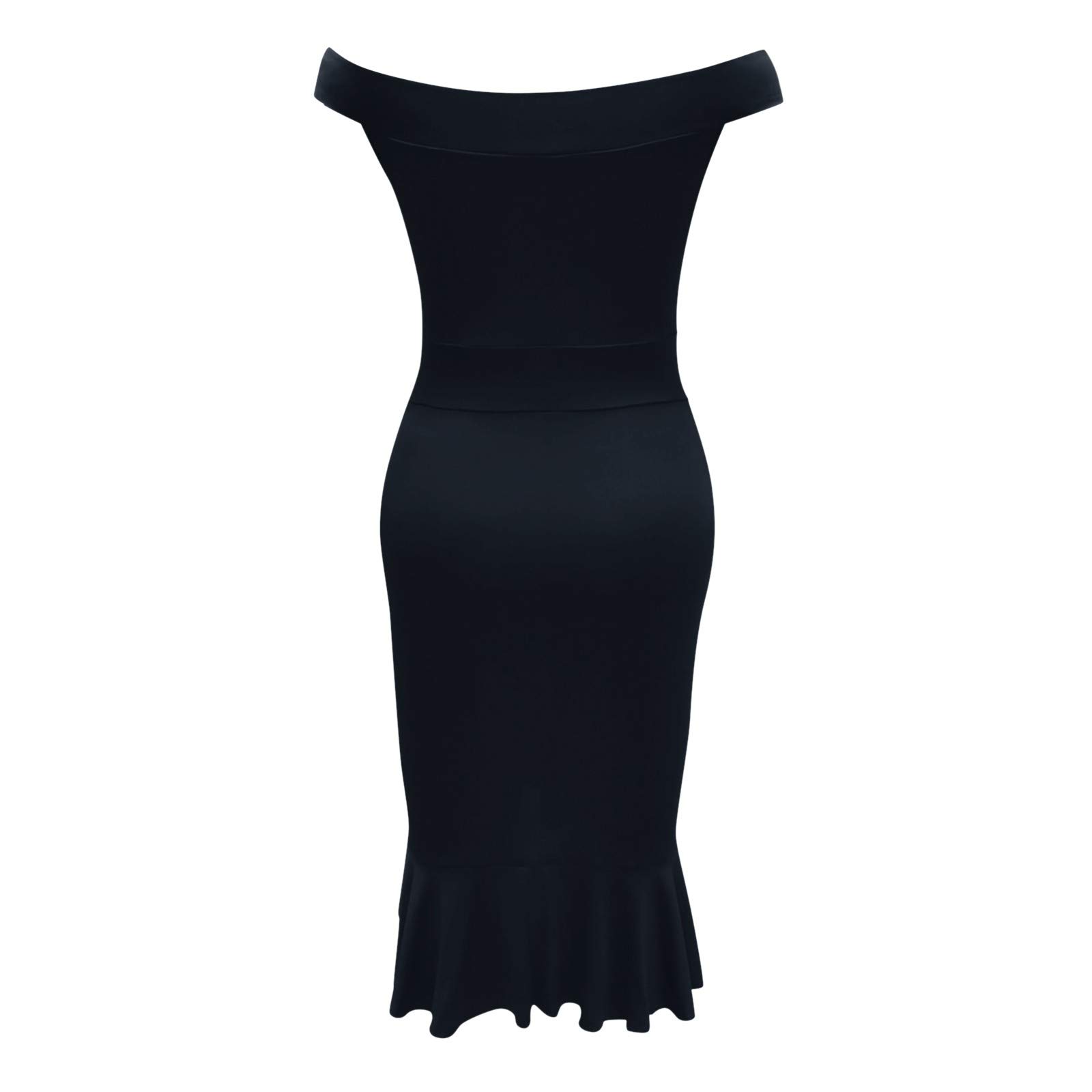 Women's One Shoulder Wrap Dress Ruffle Side Split Knee-Length Dress Bodycon Midi Dress Black