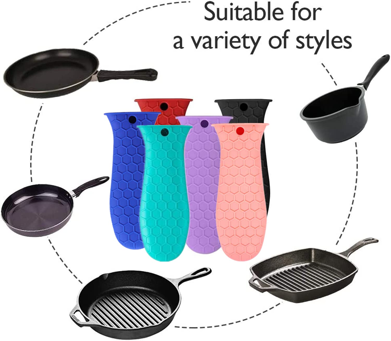 Silicone Hot Handle Holder,6PCS Pan Handle Sleeve Pot Holders Cover Green, Non Slip Rubber Pot Holders for Kitchen Heat Resistant, Handles Grip Covers for Cast Iron Skillets Frying Pans Casserole