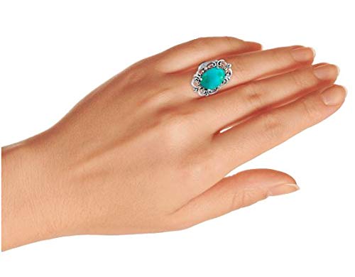 Personalize Western Jewelry Boho Vintage Style Large Gemstone Filigree Oval Cabochon Armor Full Finger Statement Blue Turquoise Ring For Women Oxidized .925 Sterling Silver Customizable