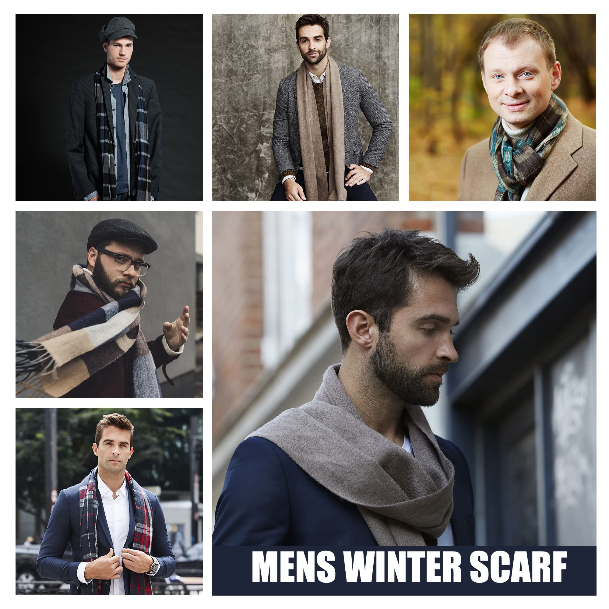 UTTPLL Cashmere Feel Men Scarf Plaid Super Soft Warm Winter Long Cotton Scarves Tassel Scarf Black One Size