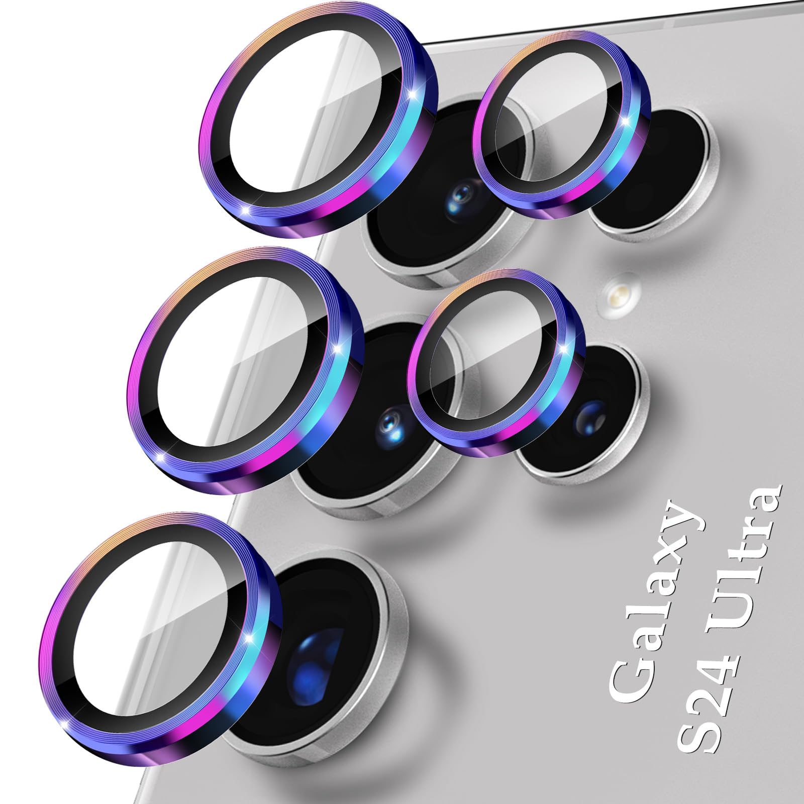YWXTW for Samsung Galaxy S23 Ultra Camera Lens Protector, Tempered Glass Camera Screen Protector Individual Metal Ring Lens Cover for Galaxy S23 Ultra Accessories, 1 Set (Multi-Coloured)