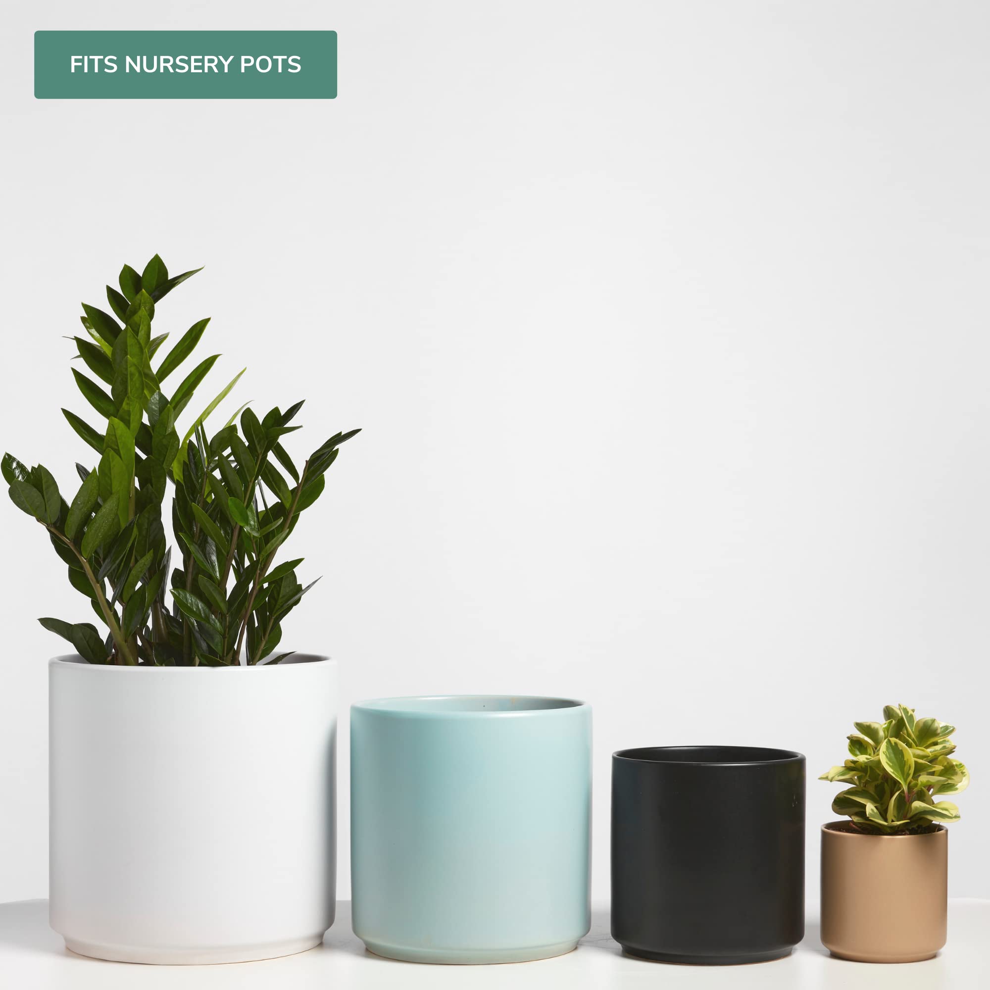PEACH & PEBBLE 10 Inch White Ceramic Planter. Classic Cylinder Plant Pot for House Plants and Indoor Plants (Drainage + Stopper Included).