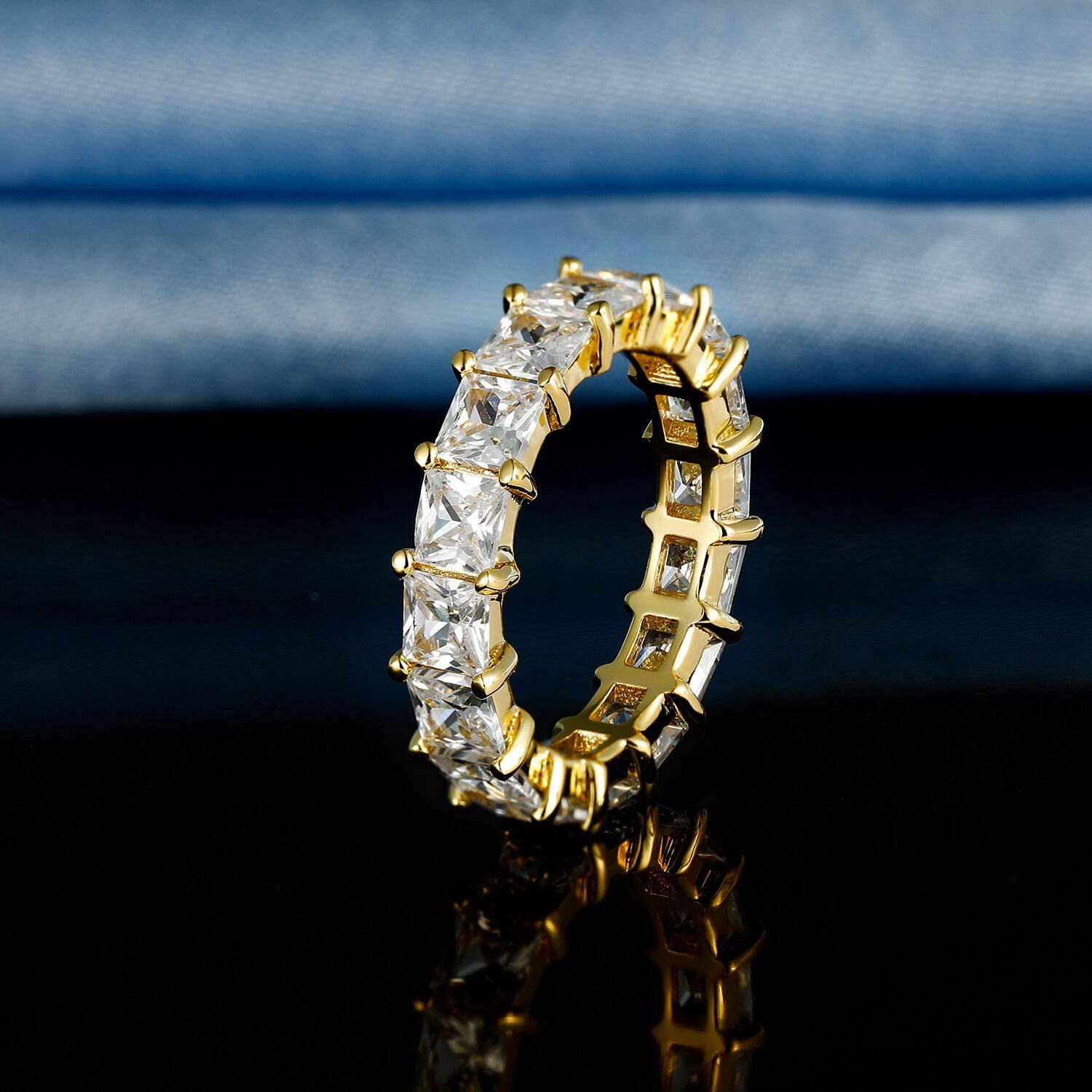 XBRN Eternity Bands,14K White Gold Plated Cubic Zirconia Eternity Ring Band Stackable Rings for Women Men (Gold Plated, 7.5)