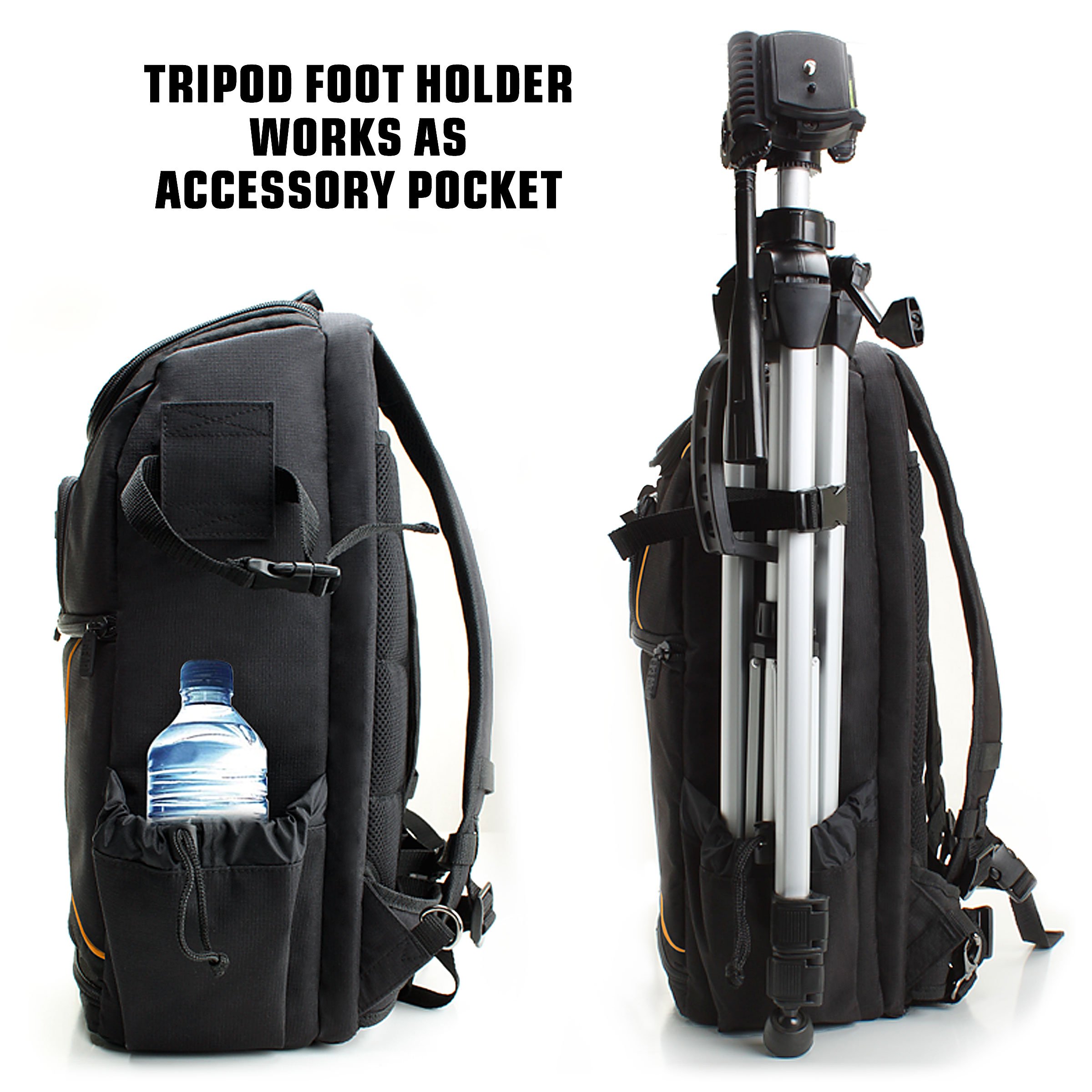 USA Gear DSLR Camera Backpack Case - 15.6 inch Laptop Compartment, Padded Custom Dividers, Tripod Holder, Rain Cover, Long-Lasting Durability and Storage Pockets - Compatible with Many DSLRs (Orange)
