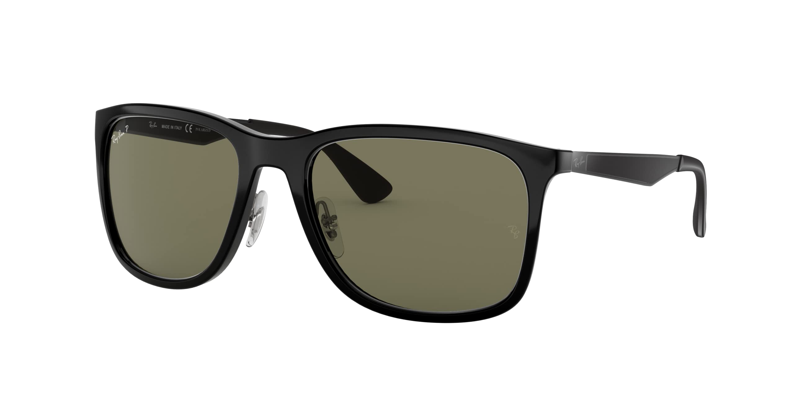 Ray-Ban Men's RB4313 Square Sunglasses, Black/Polarized Green, 58 mm