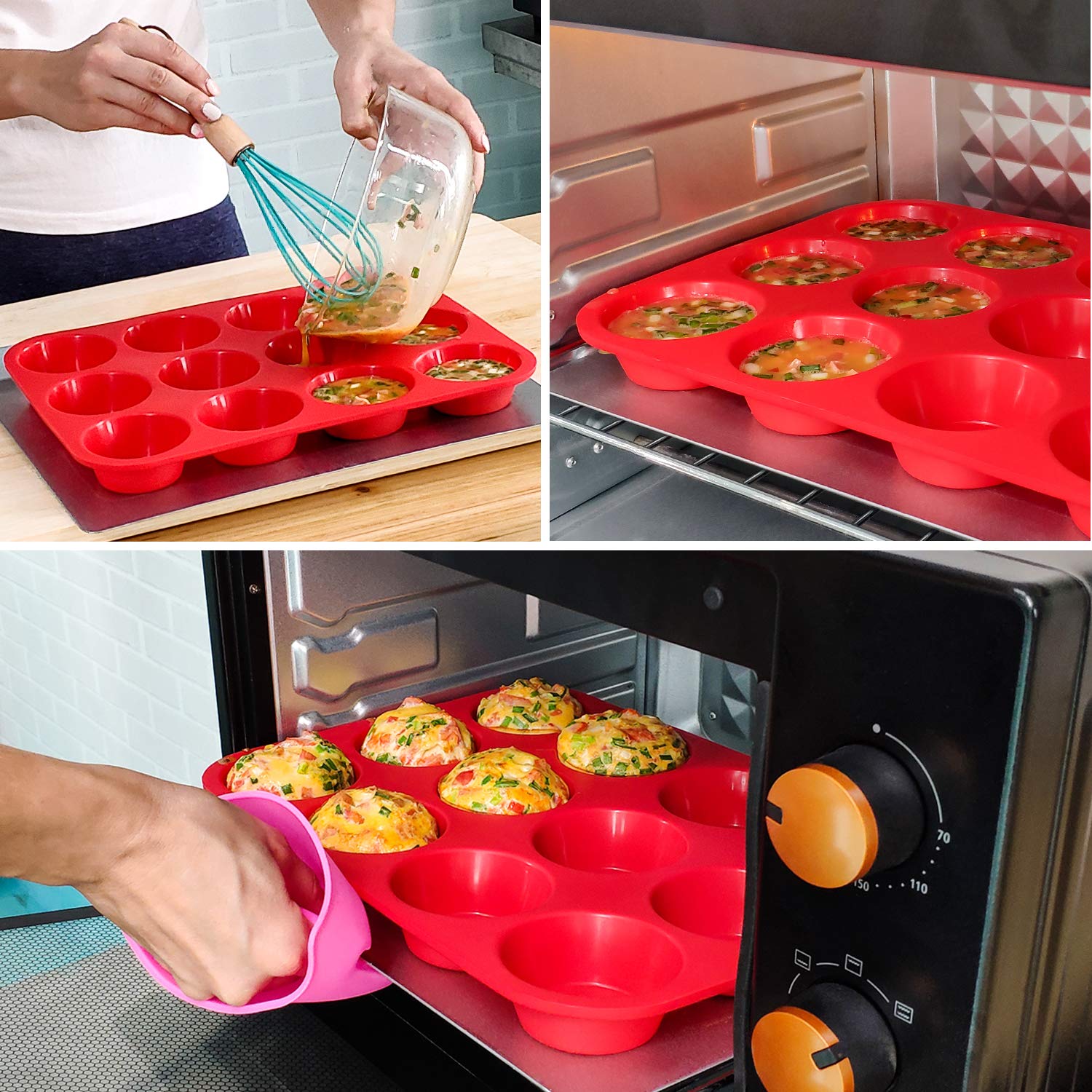 Silicone Muffin Pan - Silicone Molds Including Mini 24 Cups, Regular 12 Cups Muffin Pan & 12 Cavities Mini Loaf Pan 3-in-1 Set for Egg Muffin, Cupcakes, Brownies, Fat Bombs