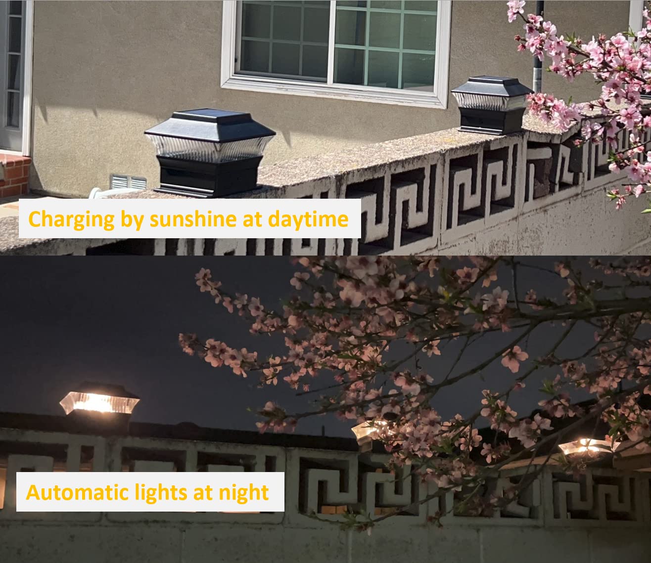 ONLSITY 25 Lumen Solar Post Cap Lights fit True 4"x4" & 5.5"x5.5" Post, High Brightness Filament LED, 3000K Warm White, Solar Powered Fence Deck Post Cap Lamp, Waterproof, White, 2 PK