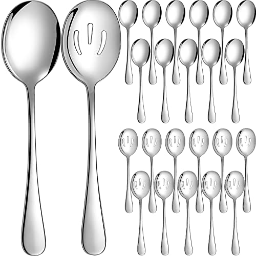 Wilzing 24 Pieces 8.5 Inch Serving Spoons Set Including 12 Serving Spoon and 12 Slotted Spoons Stainless Steel Buffet Serving Utensils for Christmas Kitchen Cooking Banquet, Mirror Polished, Silver