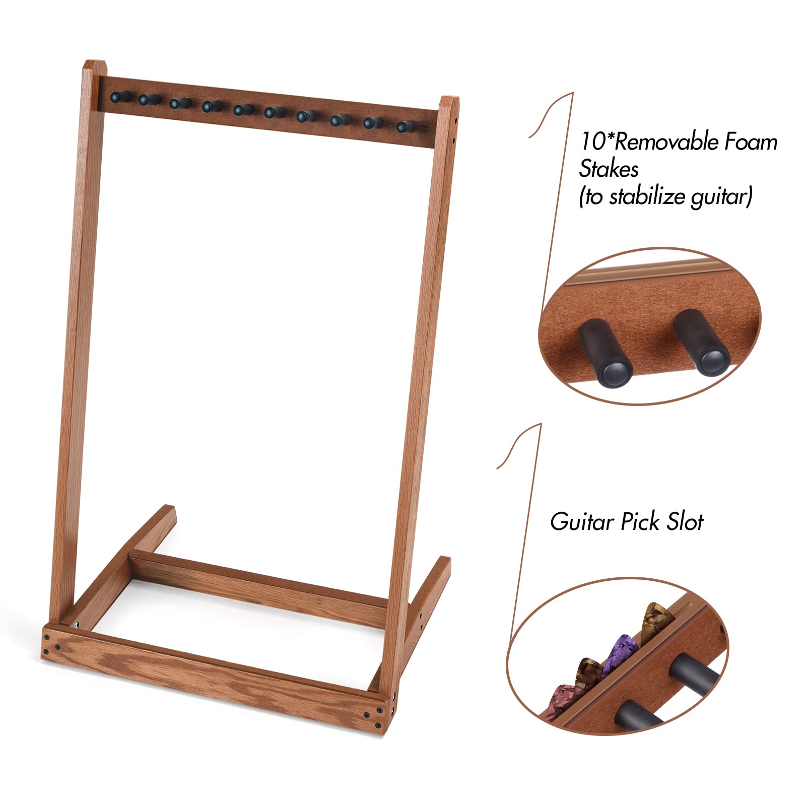 XCSOURCE Guitar Stand for Multiple Guitars, Guitar Holder with Felt Pad and Pick Slot for 5 Bass&Electric, 3 Acoustic&Classical, 3 Guitar Case, Guitar Display Rack for Home or Studio(Wood Color)