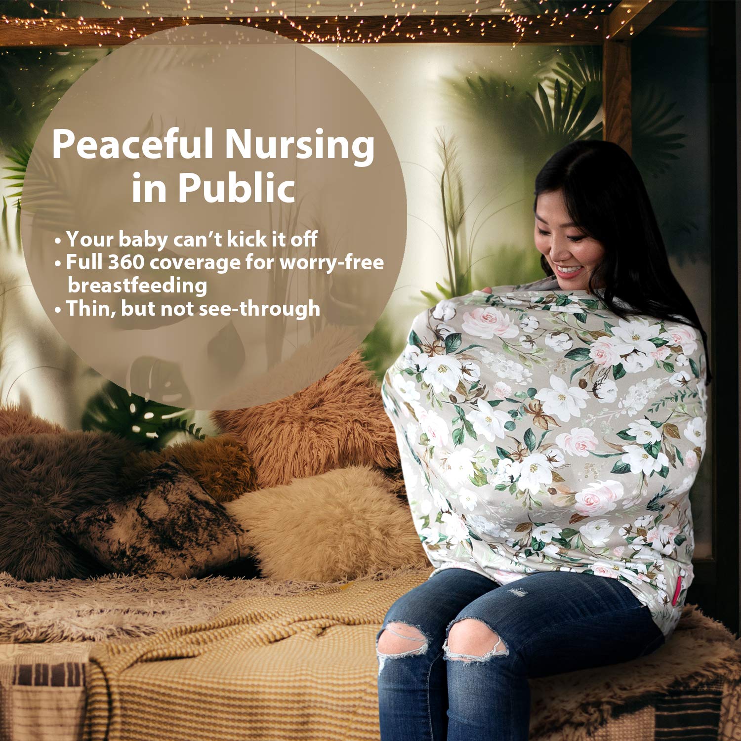 Pobi Baby Car Seat Covers and Nursing Cover - Soft and Stretchy Floral Pattern (Belle)
