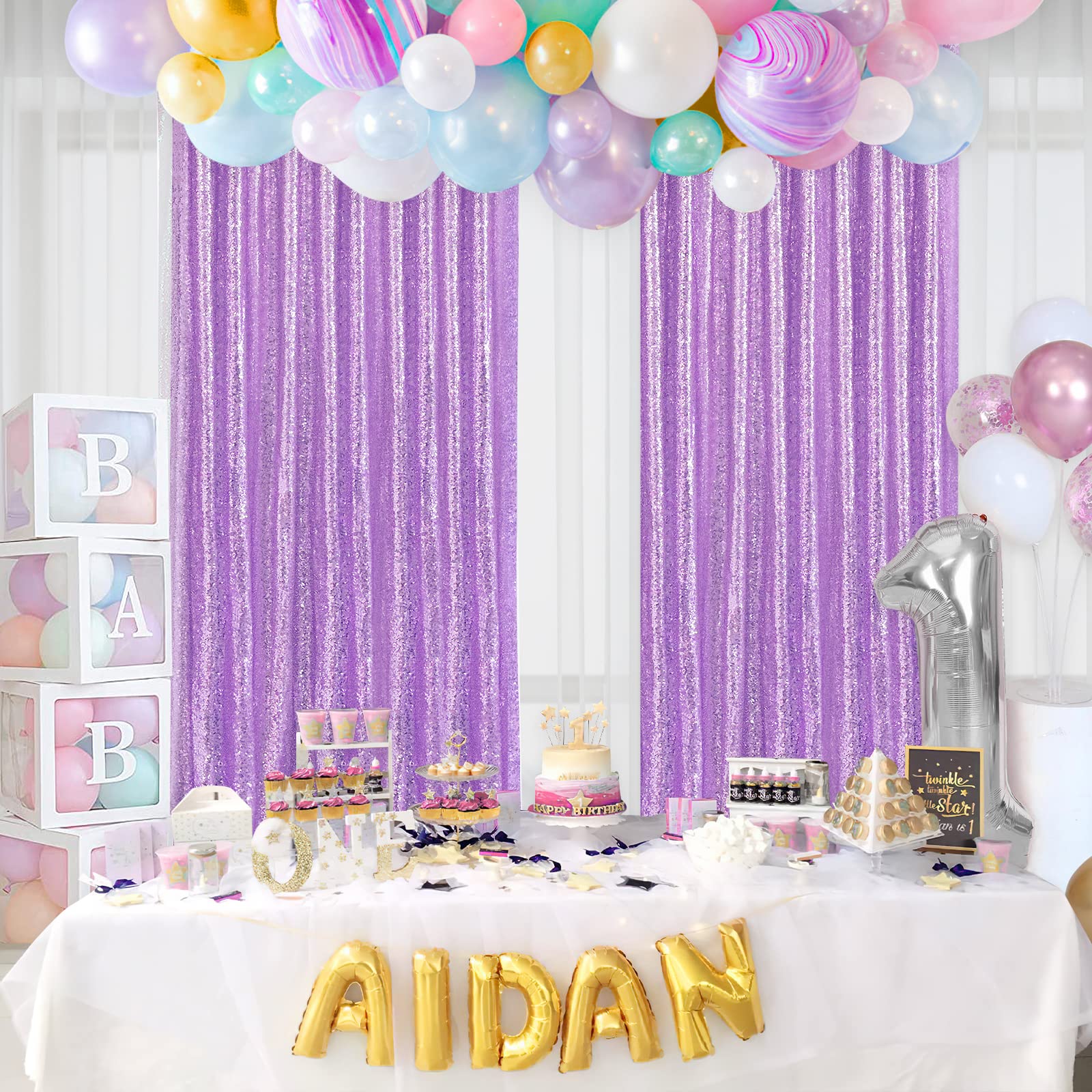 Sparkly Sequin Backdrop Curtain 4 Packs 2ftx8ft Wedding Party Backdrop Lavender Sequence Sequin Photo Booth Backdrop