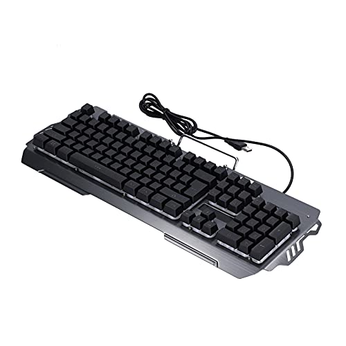 YYOYY 104 Keys Mechanical Feeling Gaming Keyboard for PC Gamers, 2 Colors Keycaps Backlit Aluminum Alloy Base Computer Keyboard, USB Wired Keyboard with Phone Holder for Home & Office