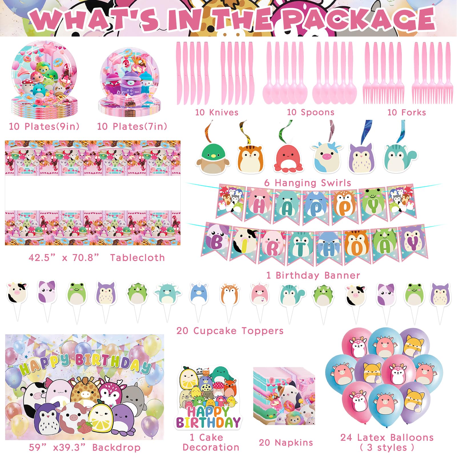 π’πΊπΎπ²πΌπ±πΆπͺπ΅π΅πΈππΌ Birthday Party Supplies - 151Pcs π’πΊπΎπ²πΌπ±πΆπͺπ΅π΅πΈππΌ Birthday Decorations include Banner Tablecloth Backdrop Ballons Cupcake Cake Toppers Tableware Hanging Swirls