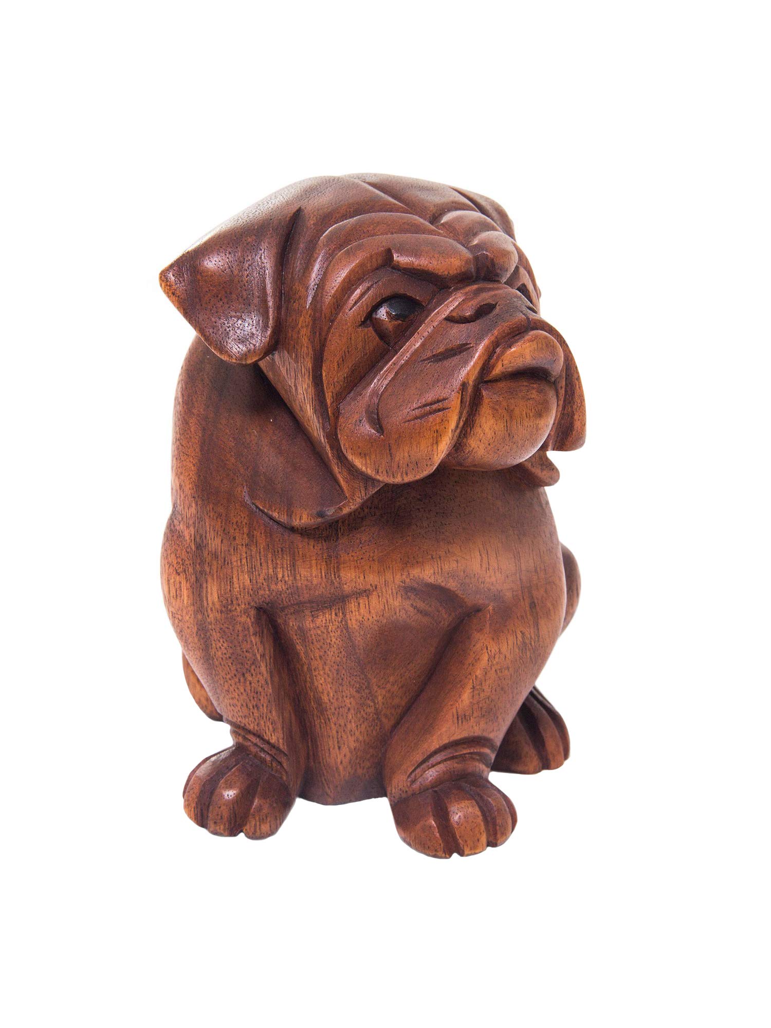 OMA Hand Carved Dog Bulldog Statue Figurine Solid Wood Sitting Dog Statue Home Decor Gift