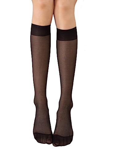 SHENHE Women's Sheer Knee High Stockings Silk Over The Calf Socks 1 Pair Dress Socks Black one-size