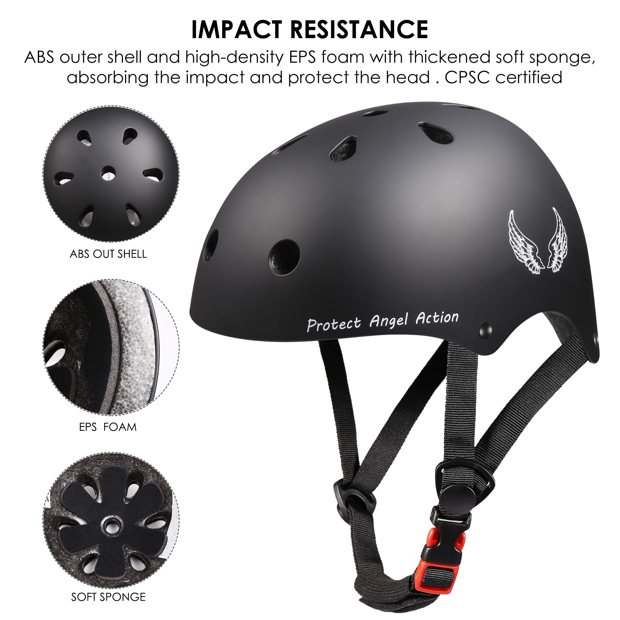 Orieta Scooter Skateboarding Roller Skating Helmets for Kids 3-8, Adjustable Lightweight Rollerblade Longboard Teen BMX Bike Helmet(Black, S)