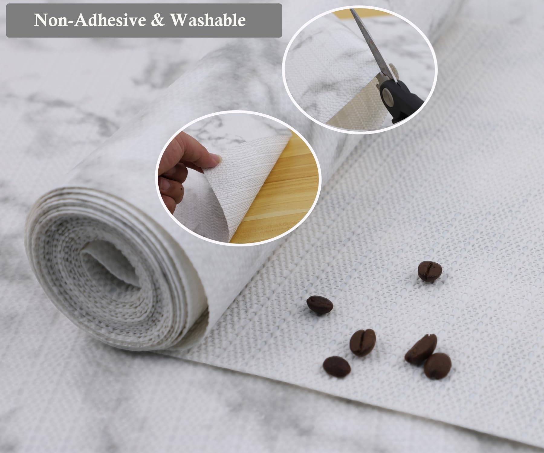 Shelf Liners for Kitchen Cabinets Non Adhesive 10 Inch Wide X 20 Ft Strong Grip Cabinet Drawer Liner Non Slip Waterproof Marble Printed Mat for Shelves Cupboard Closet Fridge Bathroom Drawer Mat