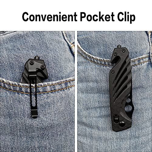 XIPHIAS 4.25" EDC Axis Lock Folding Pocket Knife Tactical Knife with Pocket Clip,Glass Breaker,Seat Belt Cutter Emergency Multitool FK045 (Stainless Steel Blade)